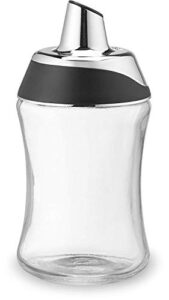 j&m design sugar dispenser shaker w/pour spout for coffee bar accessories, tea organizer station essentials, coffee gifts & kitchen baking w/easy spoon pouring lid - 7.5oz glass jar container bowl