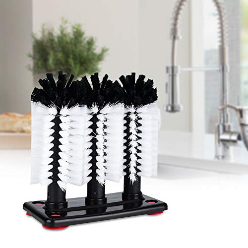 Triple Brush Bar Glass Washer Glass Washer Brush Cleaner 3 Brushes per Base for Restaurant Kitchen and Bar