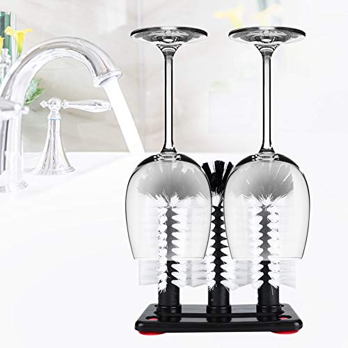 Triple Brush Bar Glass Washer Glass Washer Brush Cleaner 3 Brushes per Base for Restaurant Kitchen and Bar