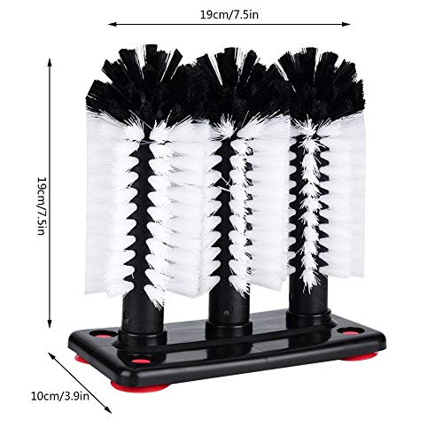 Triple Brush Bar Glass Washer Glass Washer Brush Cleaner 3 Brushes per Base for Restaurant Kitchen and Bar