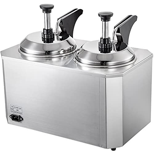 VBENLEM Cheese Warmer with Pump, 5.28 Qt Capacity Cheese Dispenser Hot Fudge Warmer, Dual Head Spout Heater 1300 W Cheese Warmer Dispenser, 30-110℃ Temp Adjustable 110 V Heated Pump Dispenser