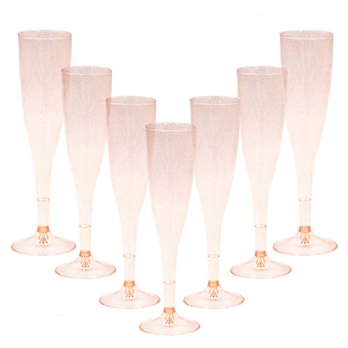 Homy Feel Rose Gold Glitter Plastic Rose Gold Wine Glasses 30 Pack,6.5 OZ Champagne Flutes Disposable for Valentine's Day,Plastic Champagne Flutes,Mimosa Bar Glasses,Valentine's day Supplies