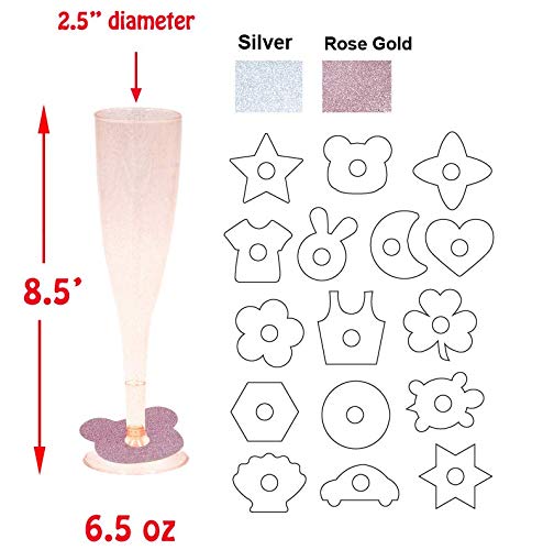 Homy Feel Rose Gold Glitter Plastic Rose Gold Wine Glasses 30 Pack,6.5 OZ Champagne Flutes Disposable for Valentine's Day,Plastic Champagne Flutes,Mimosa Bar Glasses,Valentine's day Supplies