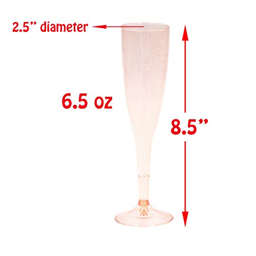 Homy Feel Rose Gold Glitter Plastic Rose Gold Wine Glasses 30 Pack,6.5 OZ Champagne Flutes Disposable for Valentine's Day,Plastic Champagne Flutes,Mimosa Bar Glasses,Valentine's day Supplies