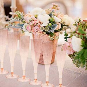 Homy Feel Rose Gold Glitter Plastic Rose Gold Wine Glasses 30 Pack,6.5 OZ Champagne Flutes Disposable for Valentine's Day,Plastic Champagne Flutes,Mimosa Bar Glasses,Valentine's day Supplies