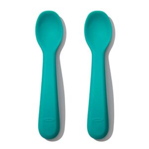 oxo tot silicone spoon set teal