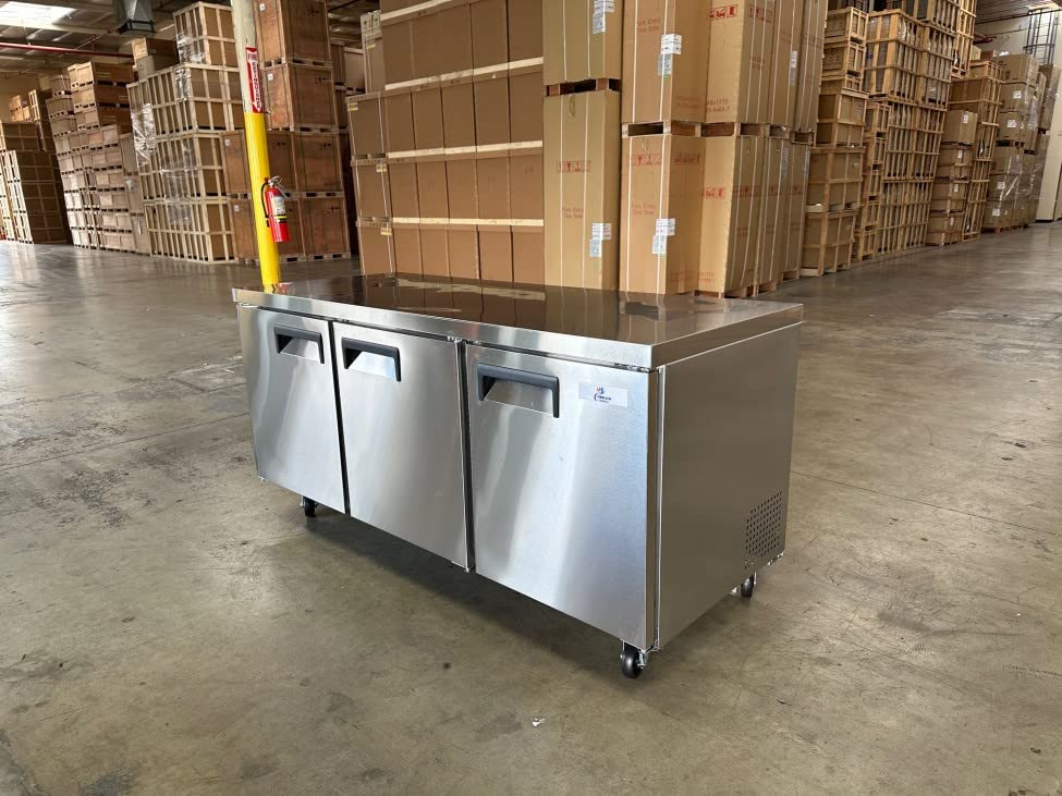 cooler depot Commercial Under Counter Refrigerator 3 doors 72 Inches Width 15.5 Cu. Ft. 3 Shelves Stainless Steel 33°F~41°F 115V/60HZ -KTR-72B