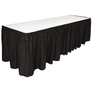 decorrack table skirt, 29 in x 14 ft -bpa free- plastic tableskirt, disposable, reusable, rectangular tablecloth skirt, black (1 pack)