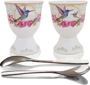 nobleegg egg cups for soft boiled eggs - vintage style porcelain egg cups holders, authentic egg spoons 18/10 stainless steel