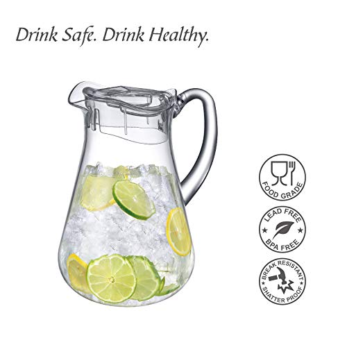 Amazing Abby - Droply - Acrylic Pitcher (64 oz), Clear Plastic Water Pitcher with Lid, Fridge Jug, BPA-Free, Shatter-Proof, Great for Iced Tea, Sangria, Lemonade, Juice, Milk, and More