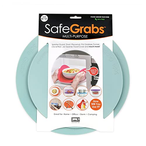 Safe Grabs: Multi-Purpose Silicone Original Microwave Mat as Seen on Shark Tank | Splatter Guard, Trivet, Hot Pad, Pot Holder, Minimize Mess (BPA Free, Heat Resistant, Dishwasher Safe), Set of 2, Mist