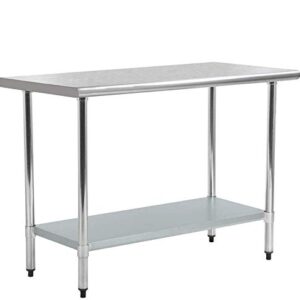 Kitchen Stainless Steel Catering Table, 24" X 48" Heavy Duty NSF Commercial Food Prep Table，Double Layer Metal Scratch Resistant Worktable with Adjustable Shelf for Garage Restaurant Kitchen, Silver