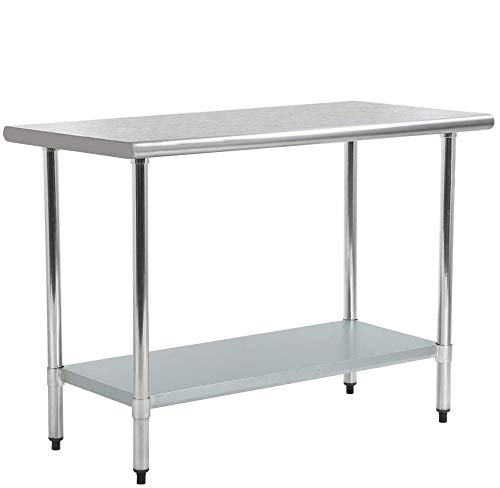 Kitchen Stainless Steel Catering Table, 24" X 48" Heavy Duty NSF Commercial Food Prep Table，Double Layer Metal Scratch Resistant Worktable with Adjustable Shelf for Garage Restaurant Kitchen, Silver