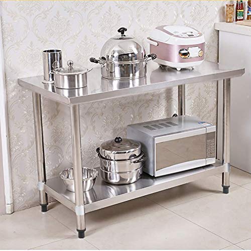 Kitchen Stainless Steel Catering Table, 24" X 48" Heavy Duty NSF Commercial Food Prep Table，Double Layer Metal Scratch Resistant Worktable with Adjustable Shelf for Garage Restaurant Kitchen, Silver