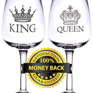 ImpiriLux King and Queen Wine Glass Set | Beautiful Gift for Newlyweds, Engagements, Anniversaries, Weddings, Parents, Couples, Christmas - Novelty Drinking Glassware