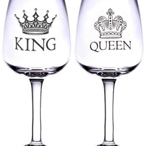 ImpiriLux King and Queen Wine Glass Set | Beautiful Gift for Newlyweds, Engagements, Anniversaries, Weddings, Parents, Couples, Christmas - Novelty Drinking Glassware