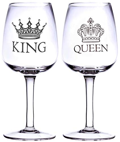 ImpiriLux King and Queen Wine Glass Set | Beautiful Gift for Newlyweds, Engagements, Anniversaries, Weddings, Parents, Couples, Christmas - Novelty Drinking Glassware