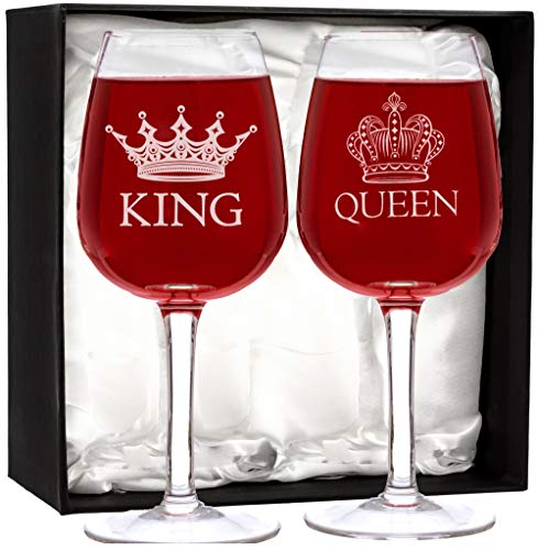 ImpiriLux King and Queen Wine Glass Set | Beautiful Gift for Newlyweds, Engagements, Anniversaries, Weddings, Parents, Couples, Christmas - Novelty Drinking Glassware