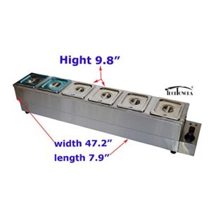 TECHTONGDA Food Soup Warmer Bain Marie Steam Table Commercial Canteen Buffet Heater Stove 7x6.5x6inch Pan 6 Pan