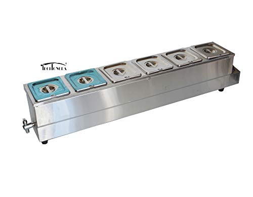 TECHTONGDA Food Soup Warmer Bain Marie Steam Table Commercial Canteen Buffet Heater Stove 7x6.5x6inch Pan 6 Pan