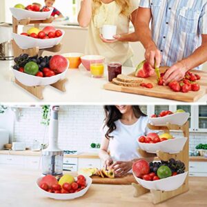 SEVEN SPARTA Tiered Fruit basket Fruit Bowl for Kitchen Counter, Elegant Combo of Ceramic Bowls and Bamboo Rack, Big Capacity, Easy Install, Multi-Occasion for Kitchen, Party, Restaurant and Gift