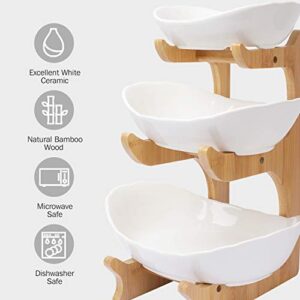 SEVEN SPARTA Tiered Fruit basket Fruit Bowl for Kitchen Counter, Elegant Combo of Ceramic Bowls and Bamboo Rack, Big Capacity, Easy Install, Multi-Occasion for Kitchen, Party, Restaurant and Gift