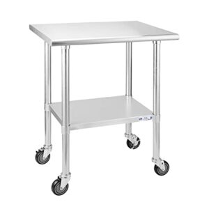 hally stainless steel table for prep & work 24 x 30 inches with caster wheels, nsf commercial heavy duty table with undershelf and galvanized legs for restaurant, home and hotel