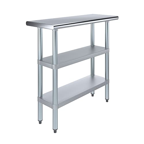 36" Long X 14" Deep Stainless Steel Work Table with 2 Shelves | Metal Food Prep Station | Commercial & Residential NSF Utility Table