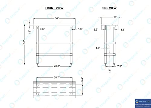 36" Long X 14" Deep Stainless Steel Work Table with 2 Shelves | Metal Food Prep Station | Commercial & Residential NSF Utility Table