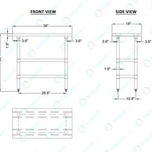 36" Long X 18" Deep Stainless Steel Work Table with 2 Shelves | Metal Food Prep Station | Commercial & Residential NSF Utility Table