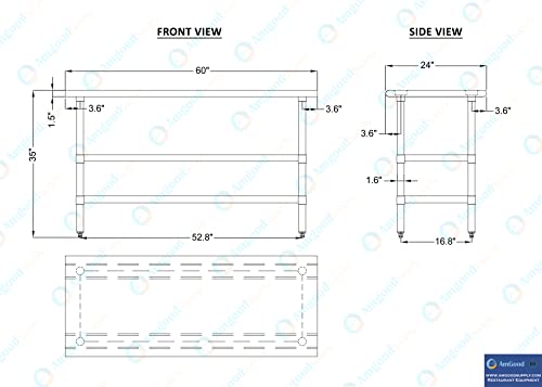 60" Long X 24" Deep Stainless Steel Work Table with 2 Shelves | Metal Food Prep Station | Commercial & Residential NSF Utility Table