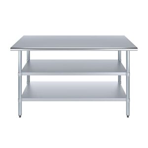 60" Long X 24" Deep Stainless Steel Work Table with 2 Shelves | Metal Food Prep Station | Commercial & Residential NSF Utility Table