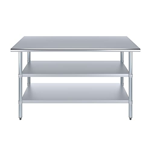 60" Long X 24" Deep Stainless Steel Work Table with 2 Shelves | Metal Food Prep Station | Commercial & Residential NSF Utility Table