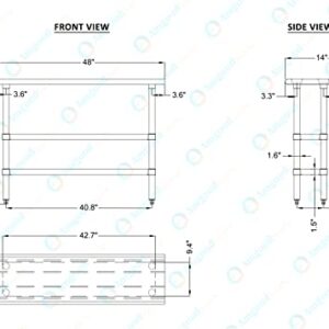 48" Long X 14" Deep Stainless Steel Work Table with 2 Shelves | Metal Food Prep Station | Commercial & Residential NSF Utility Table