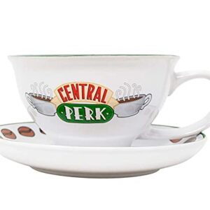 Silver Buffalo Friends Central Perk Logo Ceramic Teacup and Saucer, 12 Ounces