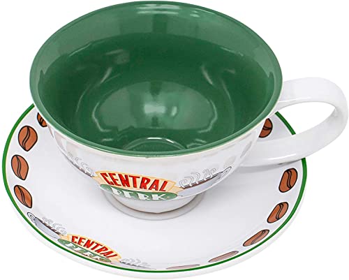 Silver Buffalo Friends Central Perk Logo Ceramic Teacup and Saucer, 12 Ounces