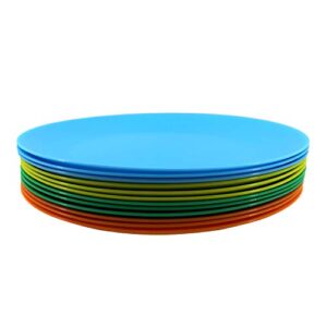 aoyite plastic dinner plates reusable bpa free dishwasher safe microwaveable for any occasion, bbq, travel, and events (multicolor set of 12)