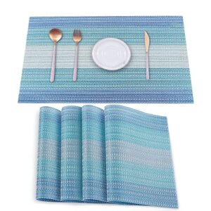 heloho placemats set of 4,vinyl table place mats stain resistant foldable placemats washable wipeable placemat for kitchen dining table decoration indoor outdoor（blue）