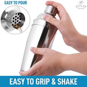 Zulay (24oz) Cocktail Shaker - 18/8 Stainless Steel Martini Shaker With Built-in Strainer - Professional Grade Martini Shaker and Strainer For Bartending & Homebars (Silver)