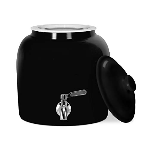 Geo Sports Porcelain Ceramic Crock Water Dispenser, Stainless Steel Faucet, Valve and Lid Included. Fits 3 to 5 Gallon Jugs. BPA (Solid Black)