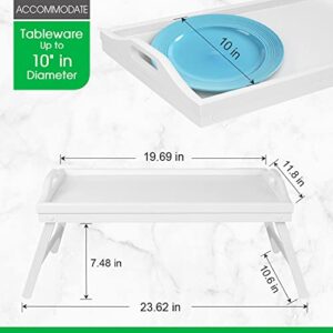 Breakfast Tray Table with Folding Legs Serving Tray Bamboo Dinner Trays for Platter Laptop Desk Bed Table Kitchen Serving Tray Snack Trays Large Size (White Large)