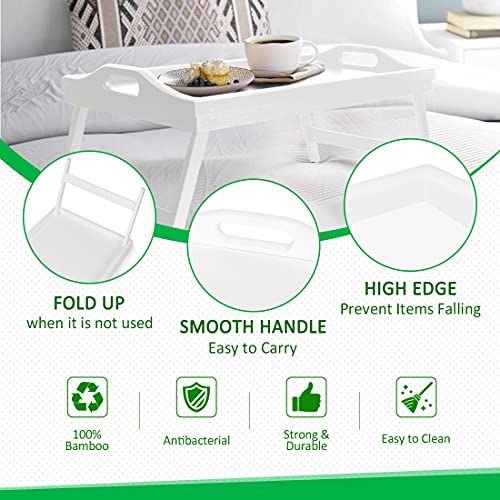 Breakfast Tray Table with Folding Legs Serving Tray Bamboo Dinner Trays for Platter Laptop Desk Bed Table Kitchen Serving Tray Snack Trays Large Size (White Large)