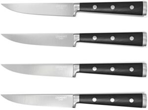 legendary chef super sharp premium steak knife non serrated- high carbon stainless steel steak knives set of 4 - triple rivet black walnut handles