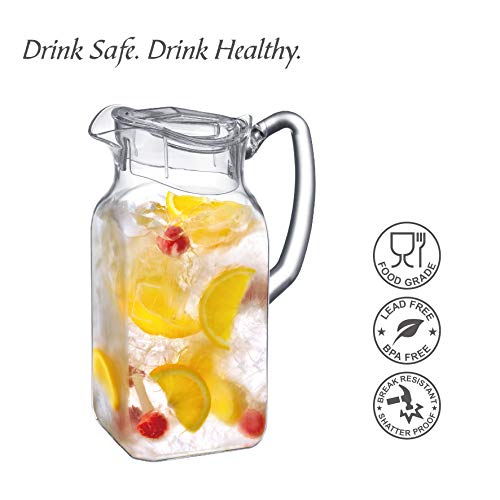 Amazing Abby - Quadly - Acrylic Pitcher (64 oz), Clear Plastic Water Pitcher with Lid, Fridge Jug, BPA-Free, Shatter-Proof, Great for Iced Tea, Sangria, Lemonade, Juice, Milk, and More