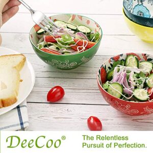 DeeCoo Porcelain Bowls Set (18-Ounce, 6-Piece) - for Cereal, Soup, Salad, Pasta, Fruit, Ice Cream Bowls Service - Microwave and Dishwasher Safe, Assorted Designs