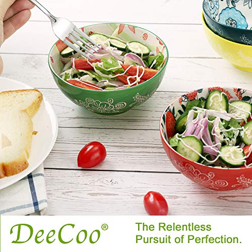 DeeCoo Porcelain Bowls Set (18-Ounce, 6-Piece) - for Cereal, Soup, Salad, Pasta, Fruit, Ice Cream Bowls Service - Microwave and Dishwasher Safe, Assorted Designs