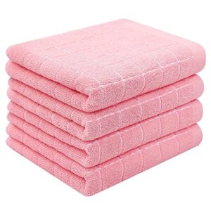 homaxy 100% cotton terry kitchen towels(pink, 13 x 28 inches), checkered designed, soft and super absorbent dish towels, 4 pack