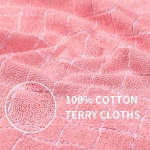 Homaxy 100% Cotton Terry Kitchen Towels(Pink, 13 x 28 inches), Checkered Designed, Soft and Super Absorbent Dish Towels, 4 Pack