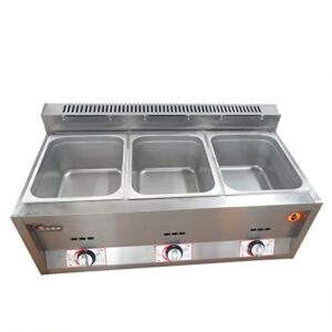 liandu triple server food warmer 3-well commercial gas bain marie buffet countertop food warmer steam table steamer soup warmer adjustable temp gas fryer steamer cooking heating pot (3-pan 600 fl oz)