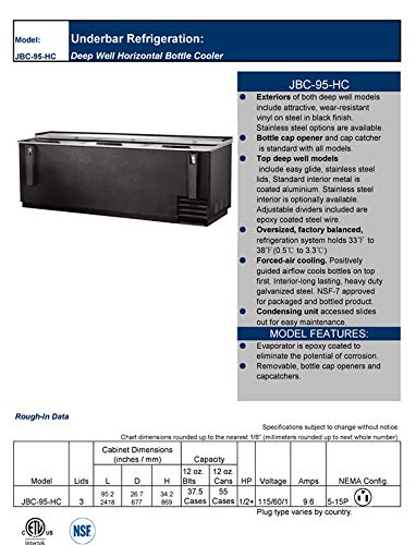 Horizontal Bottle Cooler Deep Well 95" Width NSF Certified Commercial beer bottle Refrigerator Black 33°-38°F Top-Loading